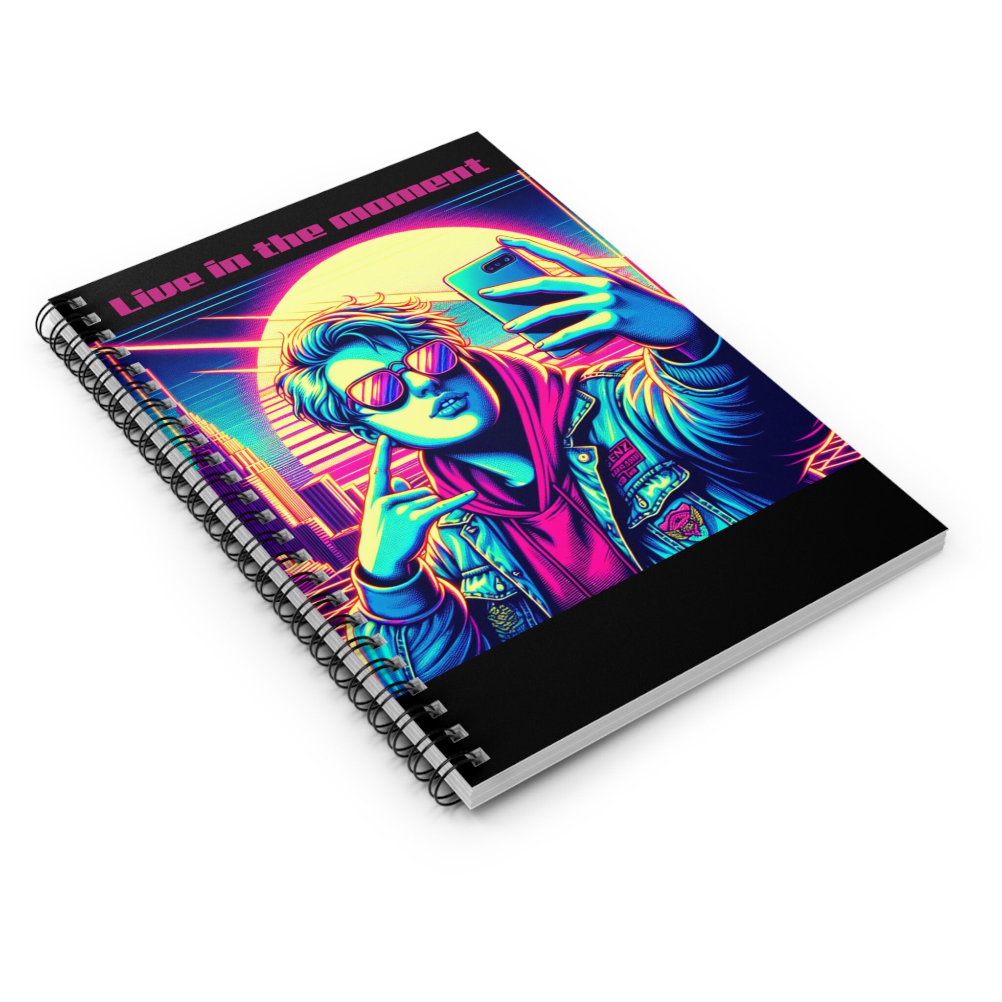 Synthwave Gen Z Spiral Notebook - Ruled Line - 'live in the Moment ...
