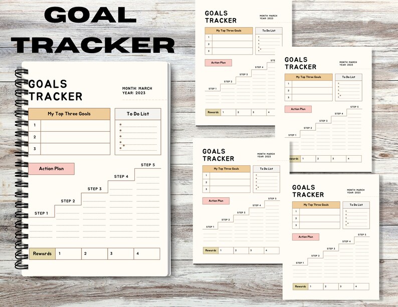 Colorful Goal Tracker Planner Insert Goal Setting Tracker Productivity ...