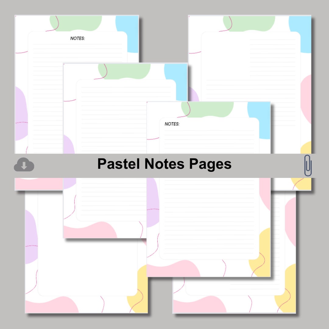 Printable Notes Pages, Pastel, A4, Downloadable PDF, Lined and Blank ...