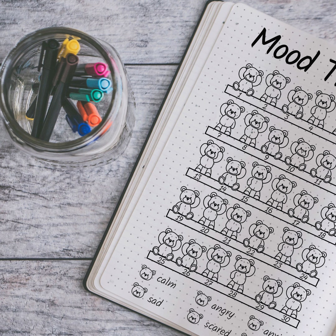 Mood Tracker Teddy Bear A5 Journal Page Bullet Journal Shee - Etsy