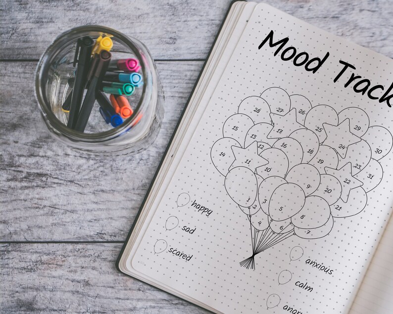 Mood Tracker Printable A5 Bullet Journal Pages Sheet Aesthetics ...