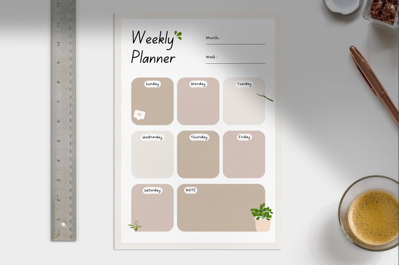 Cute Weekly Planning in English Days of the Week Aesthetic Printable ...