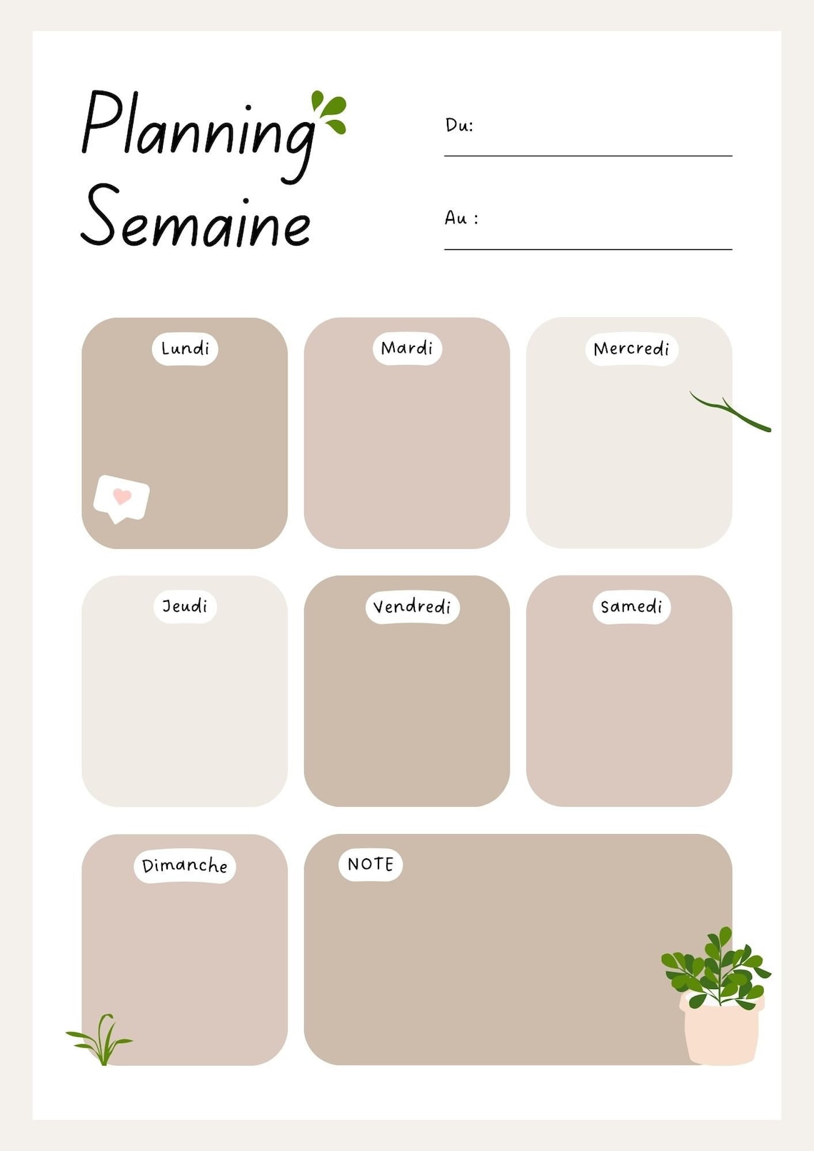 Cute Weekly Planning in French Days of the Week Aesthetic Printable ...
