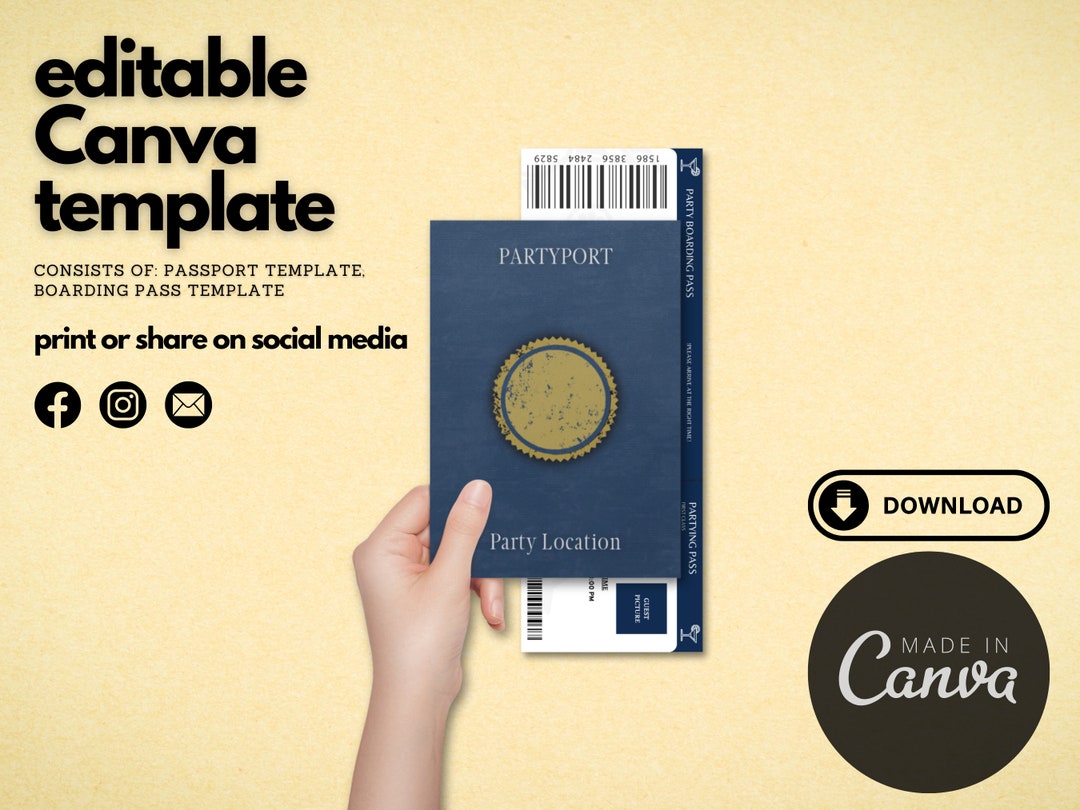 Editable Passport partyport and Boarding Pass Theme Party Invitation ...