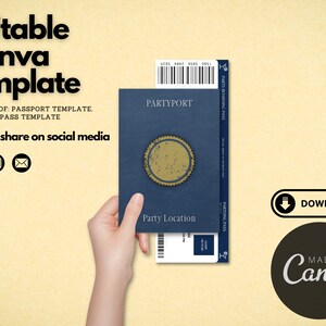 Editable Passport partyport and Boarding Pass Theme Party Invitation ...