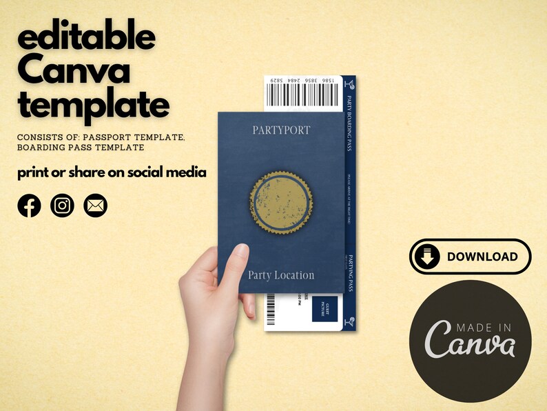 Editable Passport partyport and Boarding Pass Theme Party Invitation ...