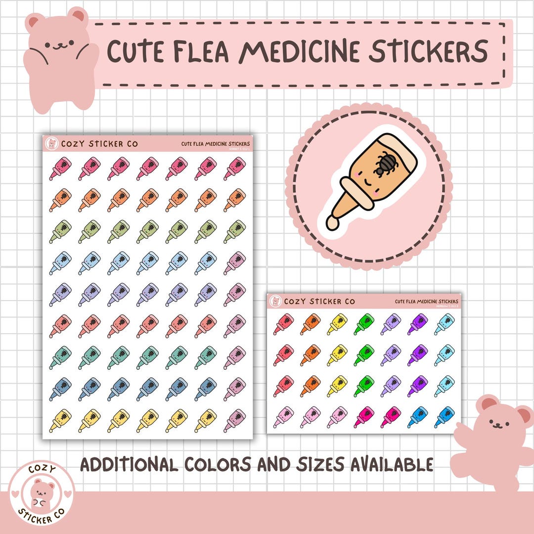 Flea Medicine Icon Stickers, Pet Care Planner Stickers, Over 50 Colors ...