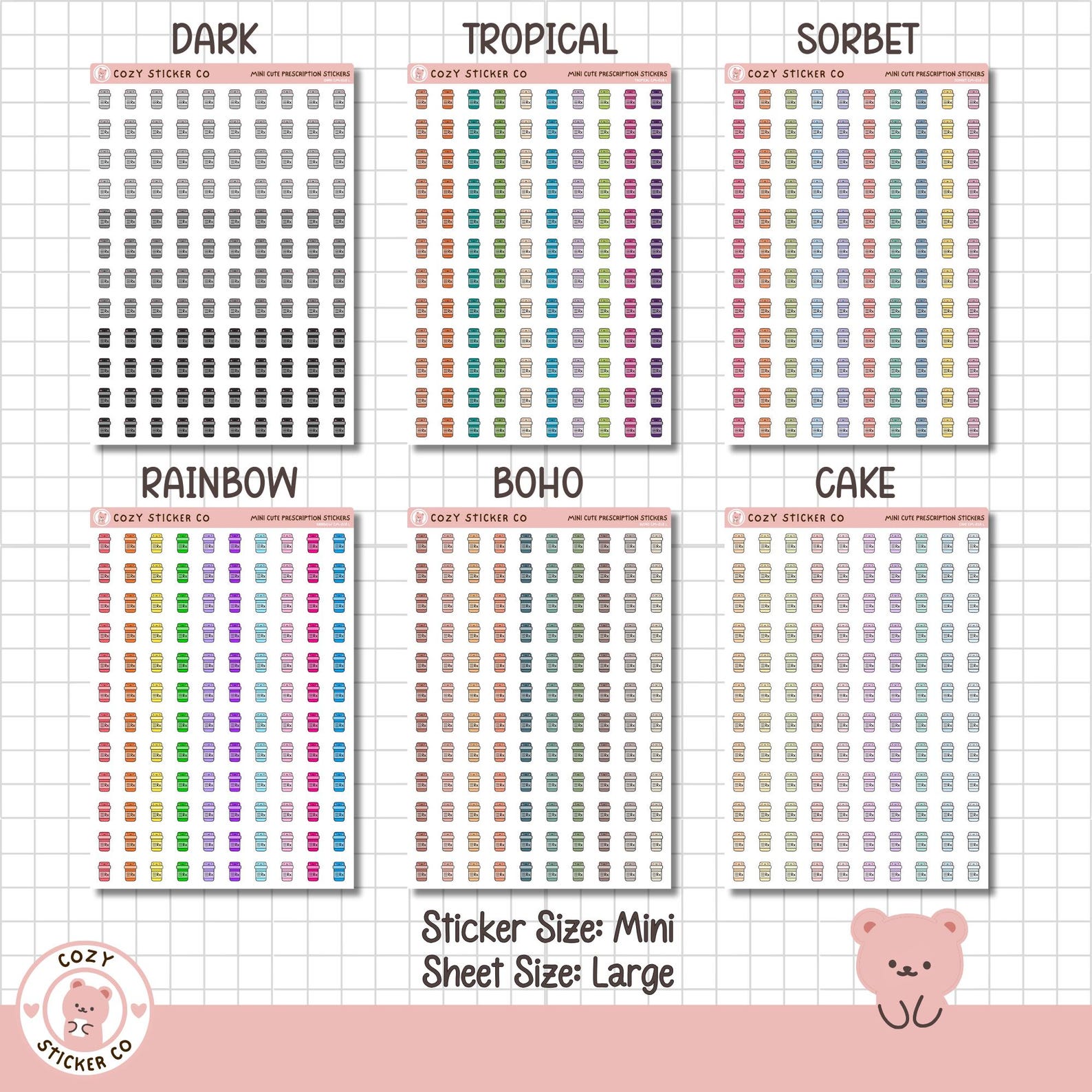 Prescription Icon Stickers, Pill Bottle Refill Planner Stickers, Over ...
