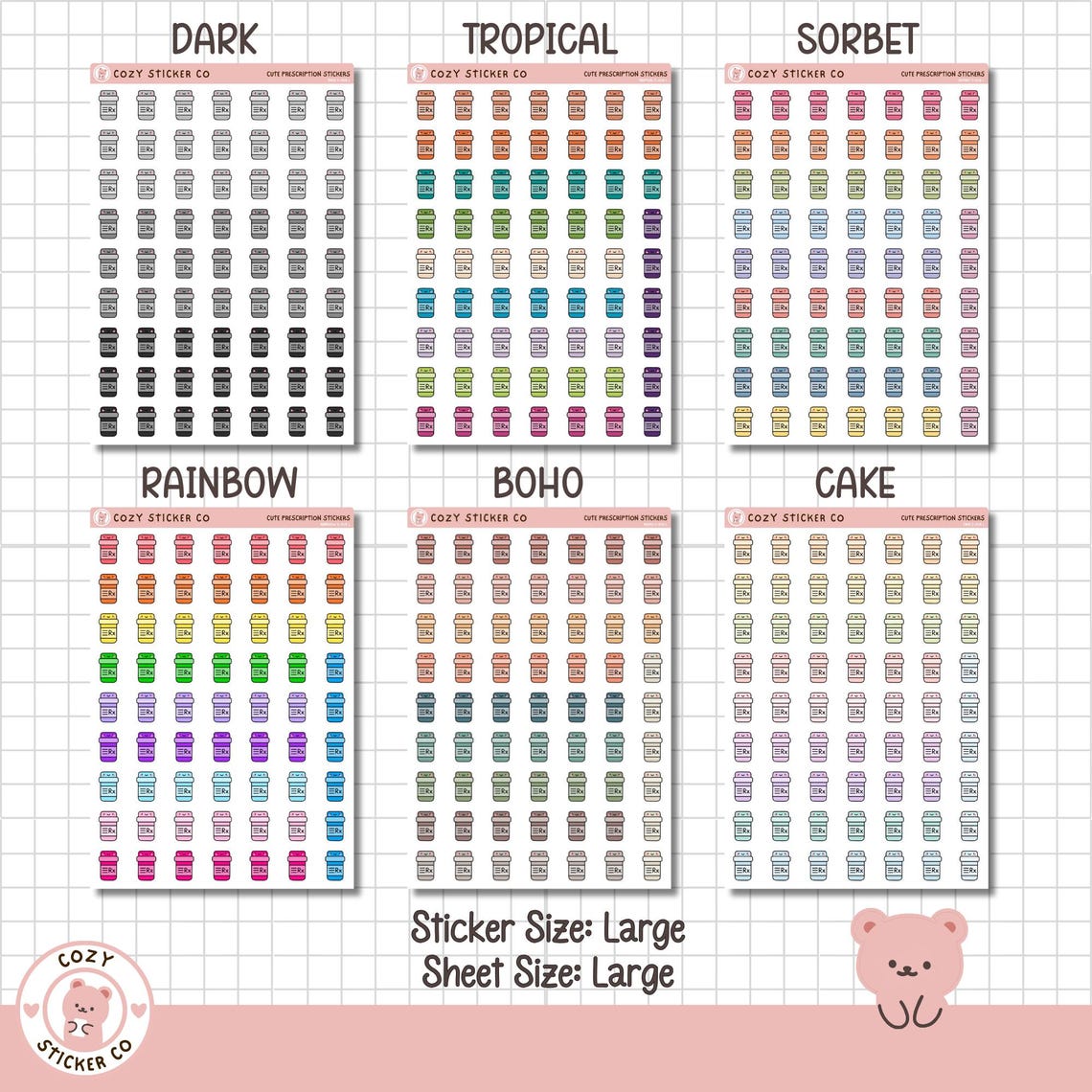 Prescription Icon Stickers, Pill Bottle Refill Planner Stickers, Over ...