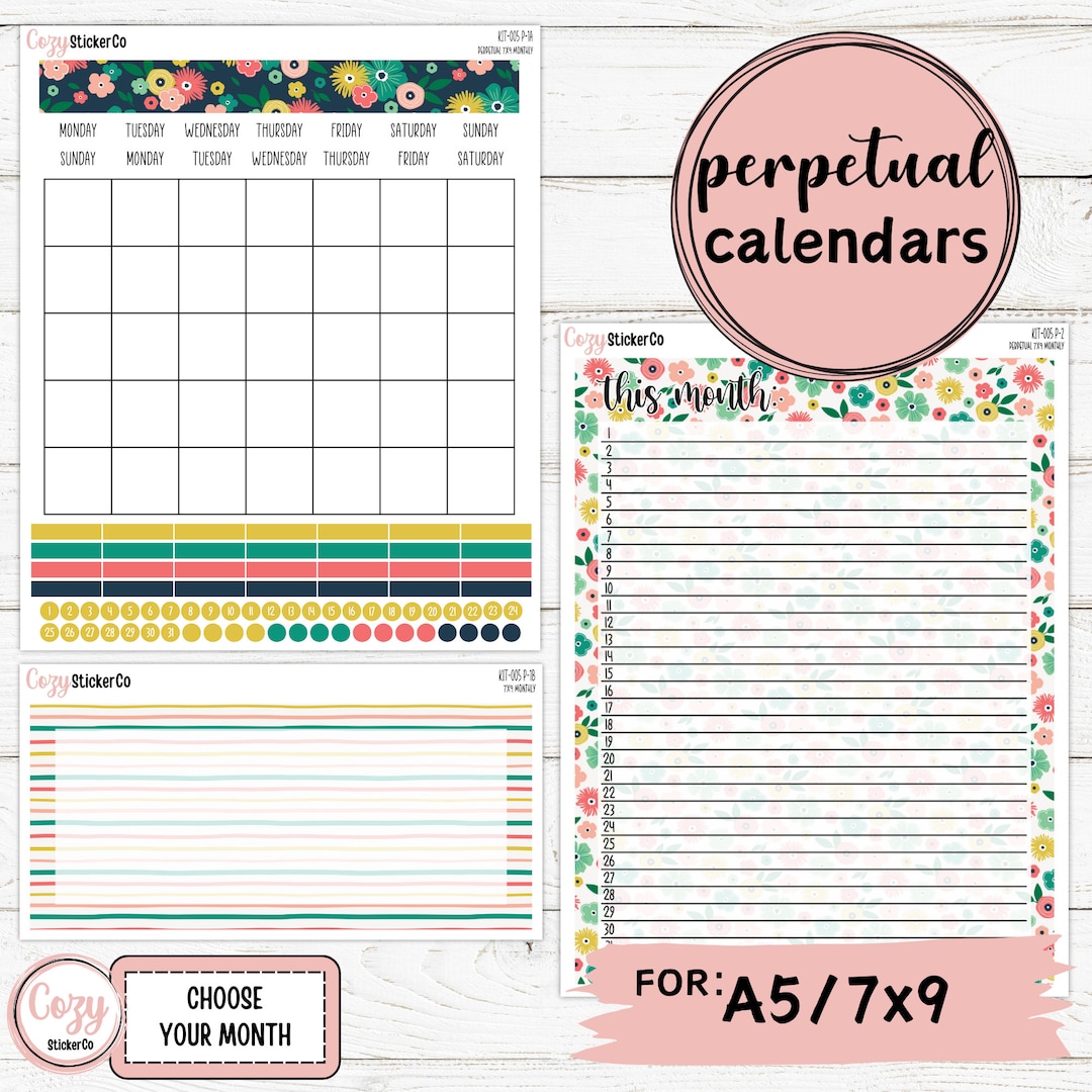 KIT-005 PERPETUAL CALENDARS A5 / 7x9 hello Sunshine Monthly Kit Planner ...