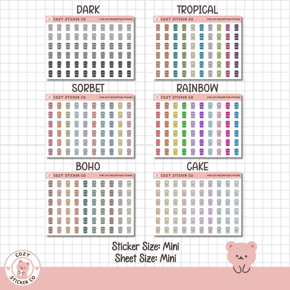 Prescription Icon Stickers, Pill Bottle Refill Planner Stickers, Over ...