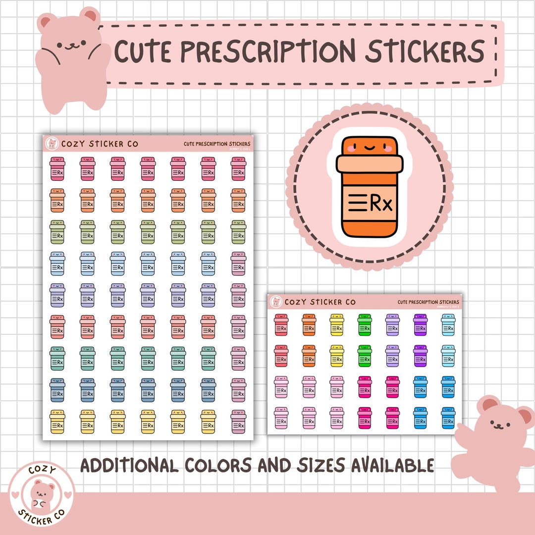 Prescription Icon Stickers, Pill Bottle Refill Planner Stickers, Over ...