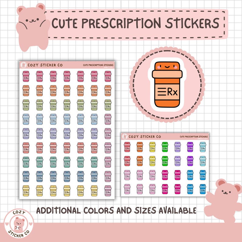 Prescription Icon Stickers, Pill Bottle Refill Planner Stickers, Over ...