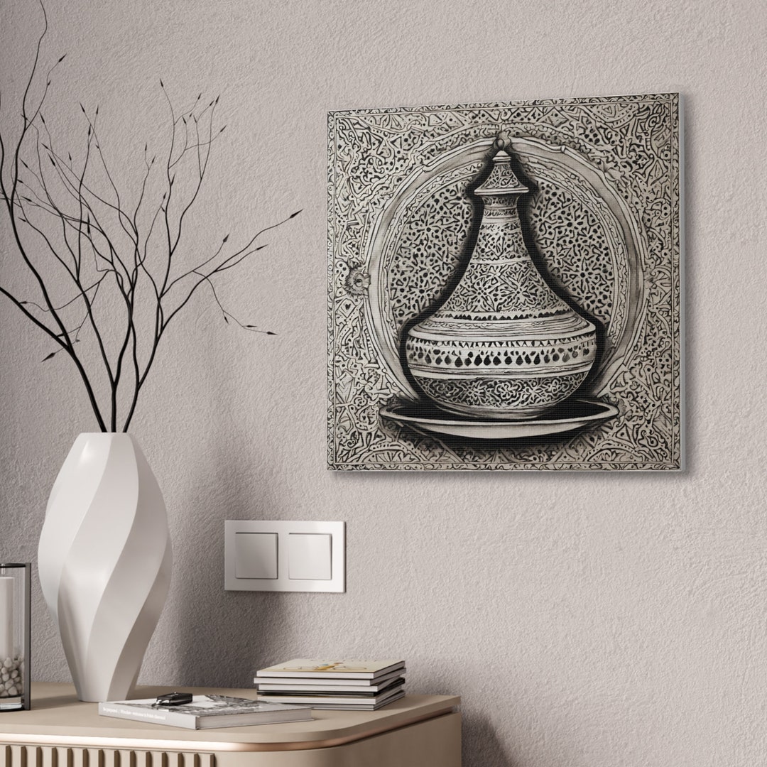 Moroccan Pencil Art, Tagine Drawing, Tagine Art Print, Square Canvas ...