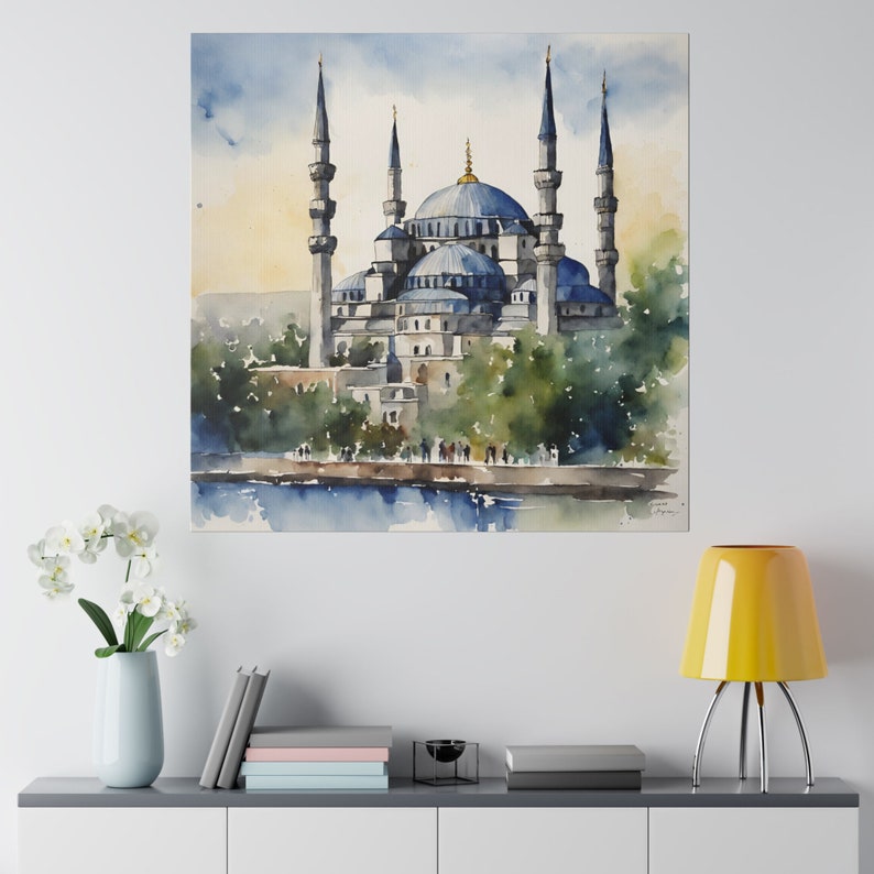 Blue Mosque Istanbul Watercolor Painting, Ottoman Islamic Art (digital ...