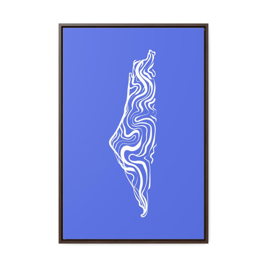Palestine Map Print, White Outline on Blue, Modern Islamic Wall Art ...