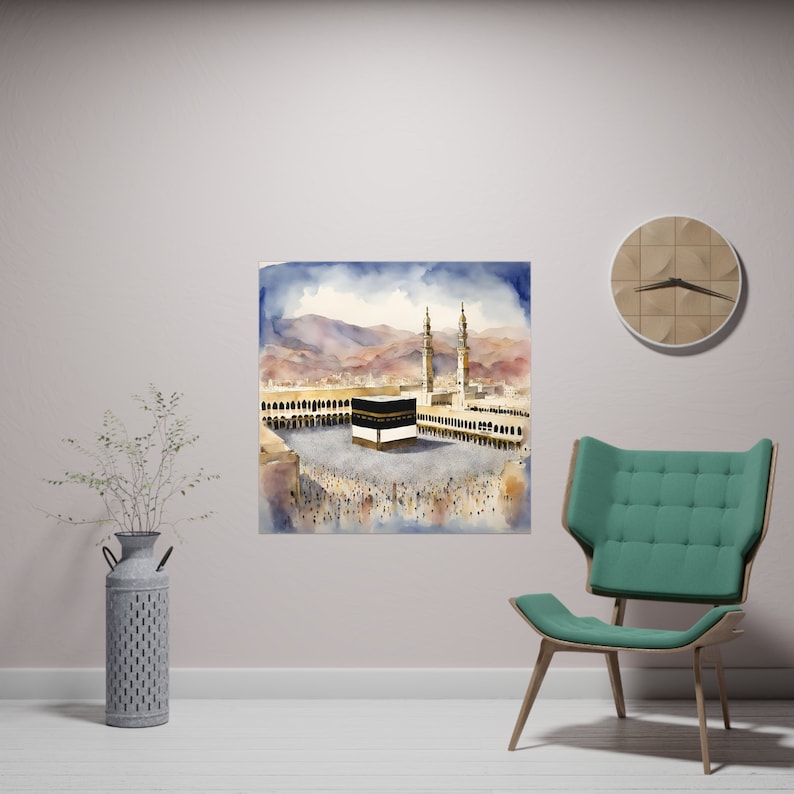 Kaaba Watercolour Painting, Islamic Wall Art, Islamic Landmarks, 4 ...