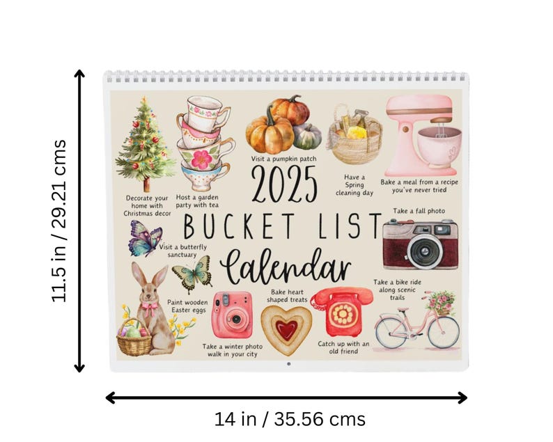 2025 Bucket List Calendar, 2025 Wall Calendar, 2025 Art Calendar ...