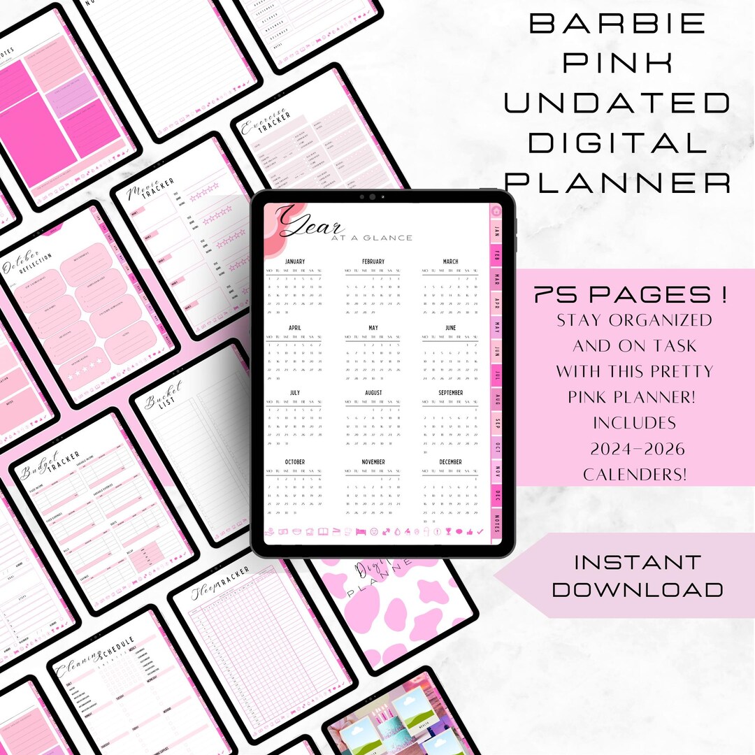 Barbie Pink Undated Digital Planner iPad Planner Daily Planner Weekly ...