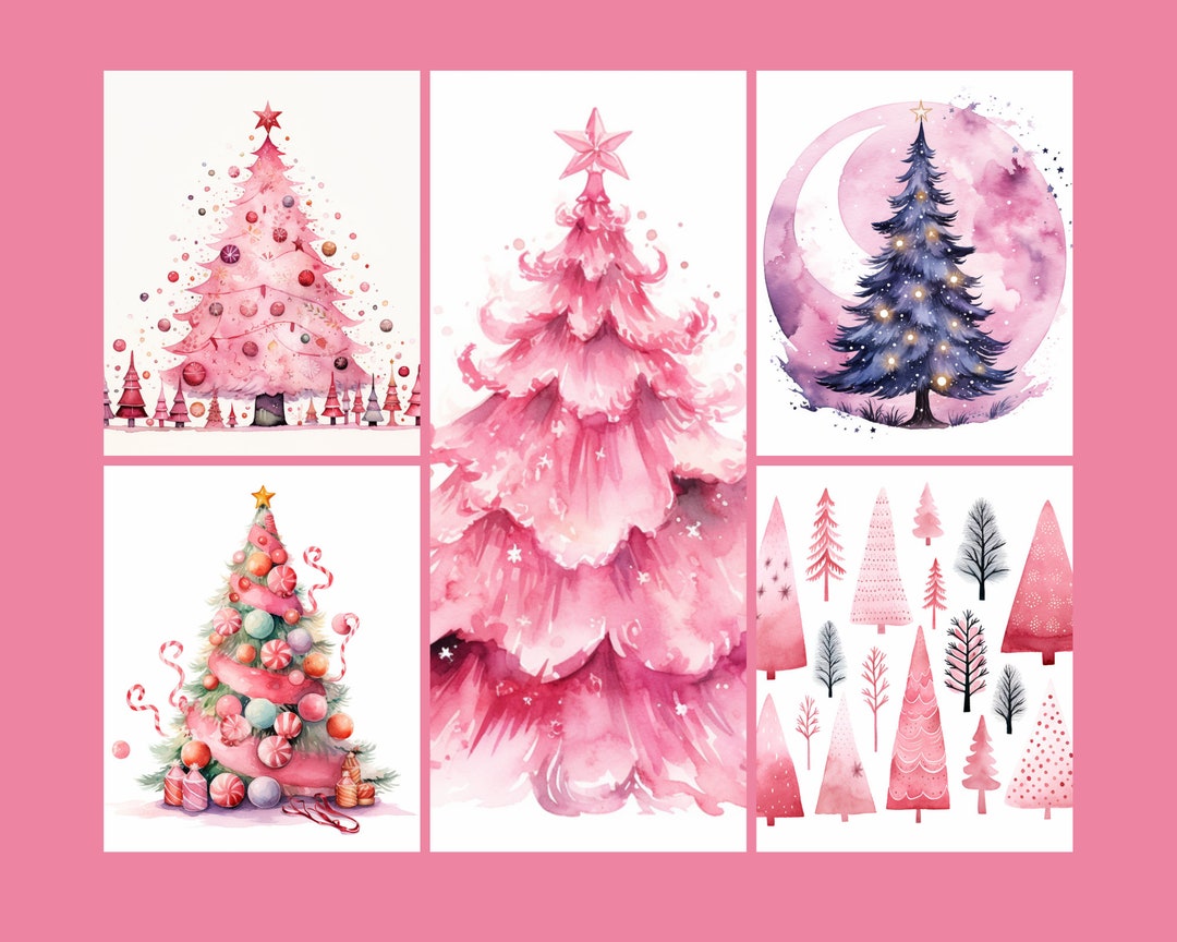 Watercolor Christmas Pink Tree Clipart Png Winter Pink Png - Etsy
