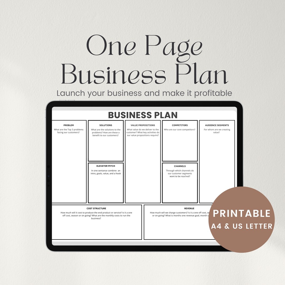 One Page Business Plan | Small Business Plan Template | Small Business ...