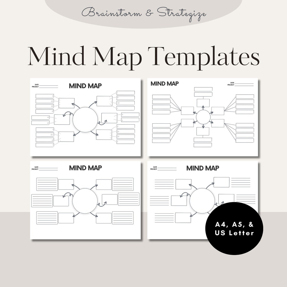 Mind Map Template, Printable Mind Map Planner for Brainstorming ...