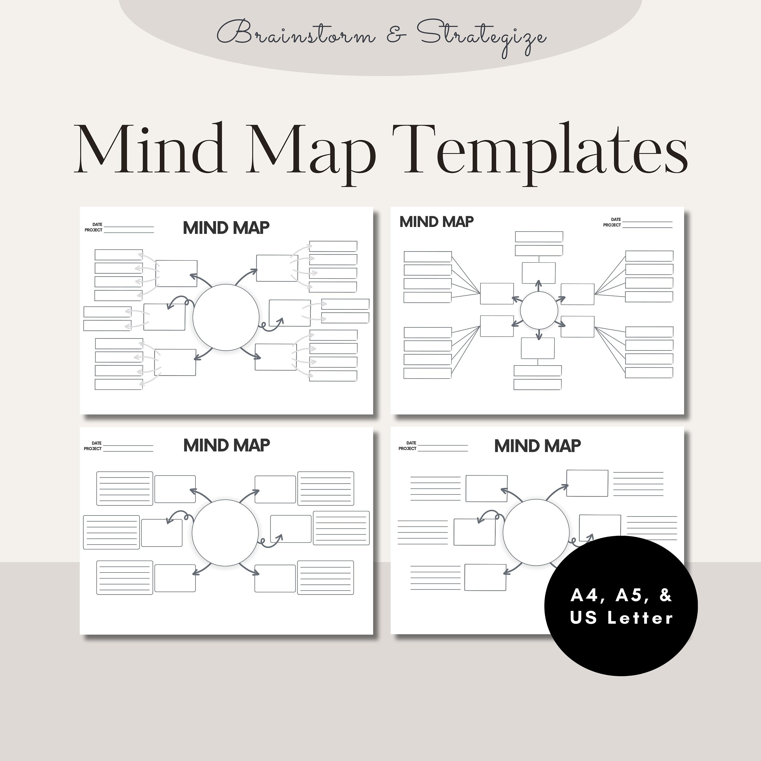 Mind Map Template, Printable Mind Map Planner for Brainstorming ...