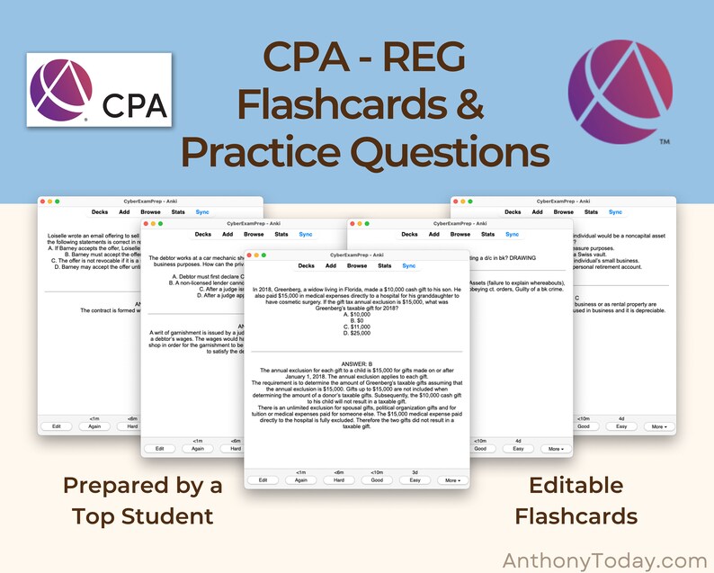 Complete CPA REG 2024 Flashcards Taxation Regulation Anki Cards Exam ...
