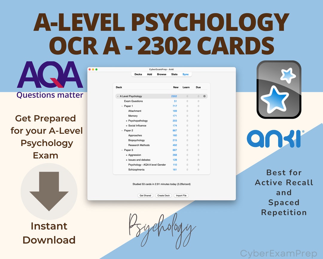 Psychology A Level OCR A Exam Anki Cards for Student Flashcards and ...