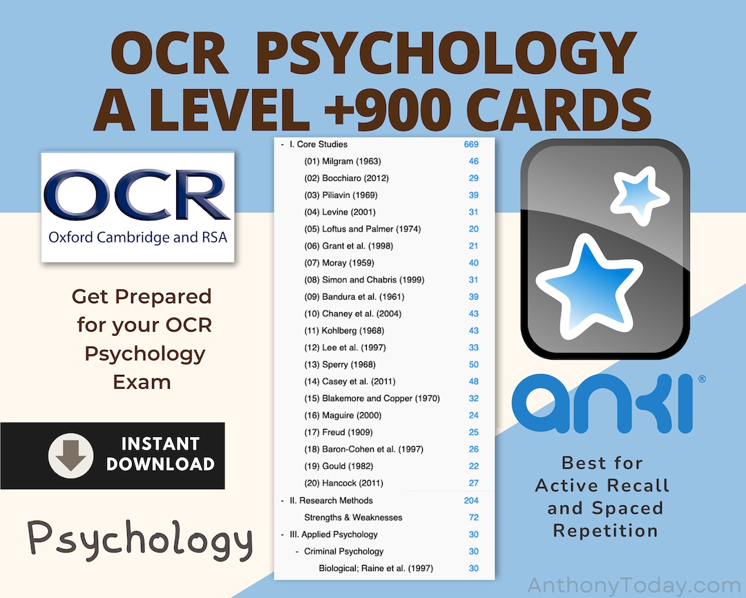 OCR Psychology A Level OCR A Exam Anki Cards Student Flashcards ...