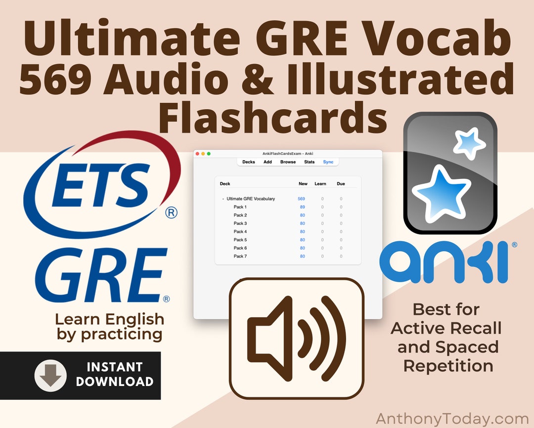 GRE Exam Study Guide Flashcards With Audio Illustrated Anki Cards ...