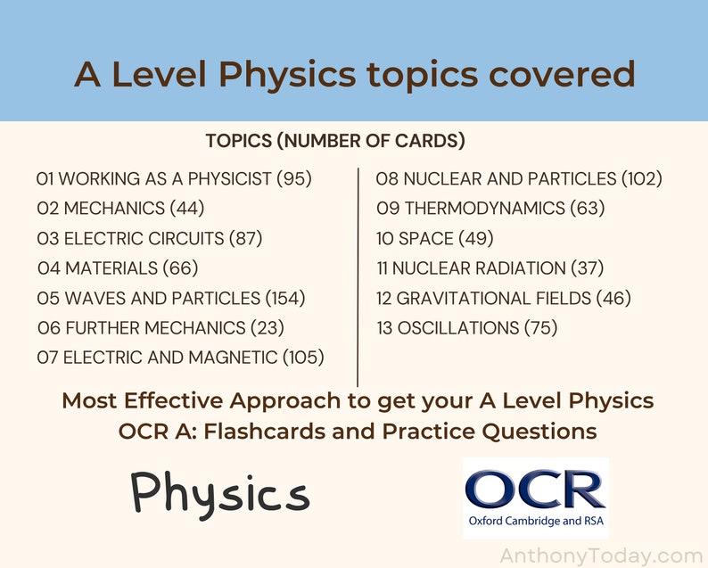 Physics A Level OCR A Exam Anki Cards for Student Flashcards Practice ...