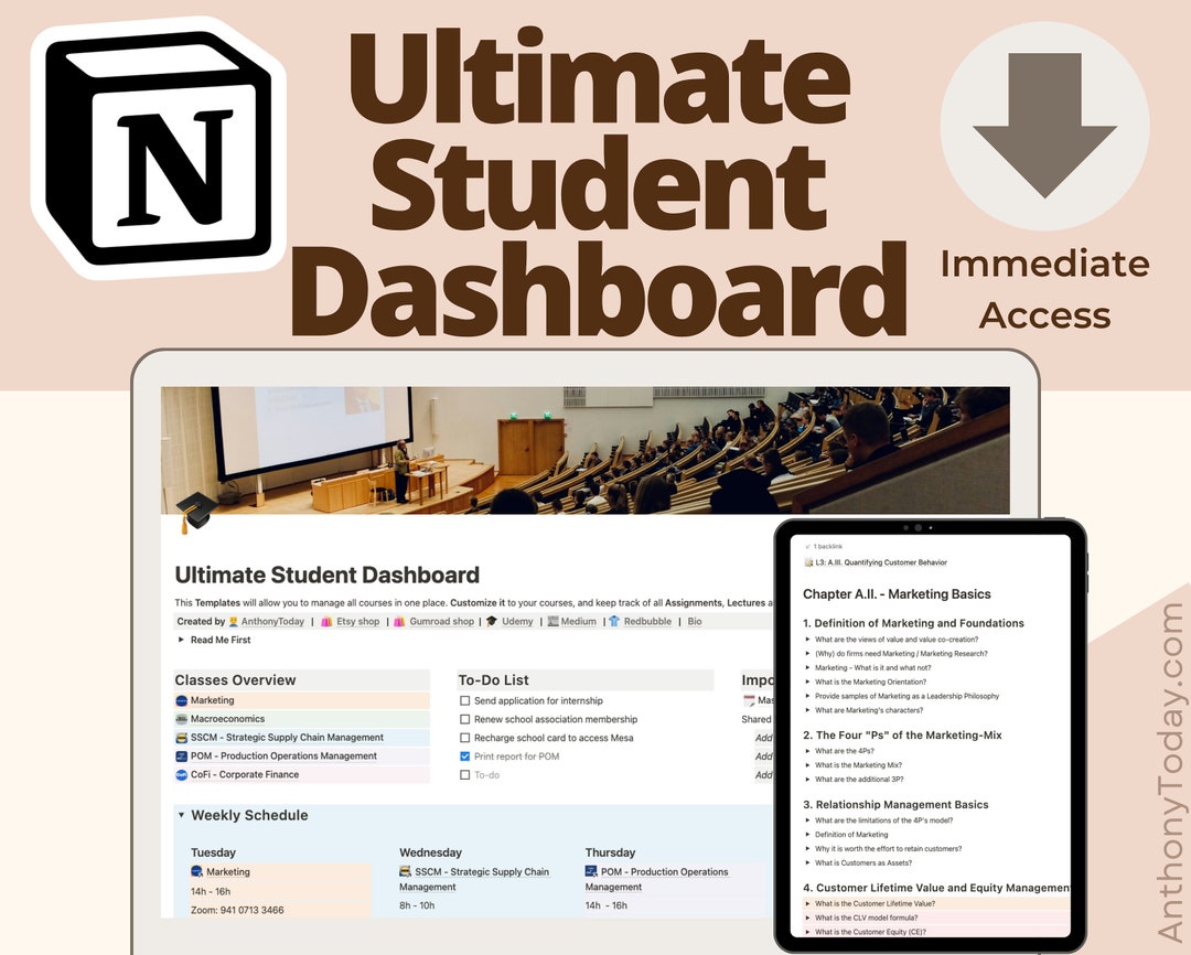 Ultimate Student Dashboard Bundle Notion Template 2024 Notion Note Student Planner Academic ...