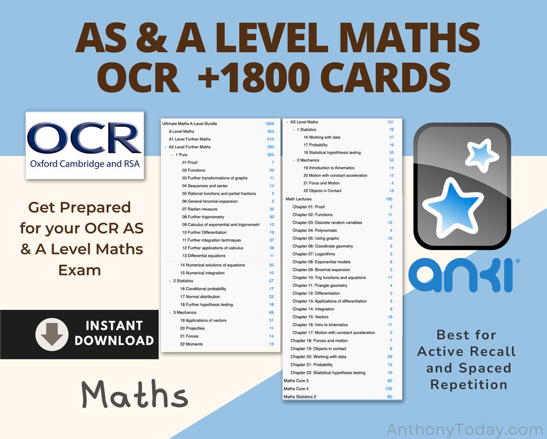 Bundle Maths AS and A Level OCR A Exam Anki Cards for Student ...