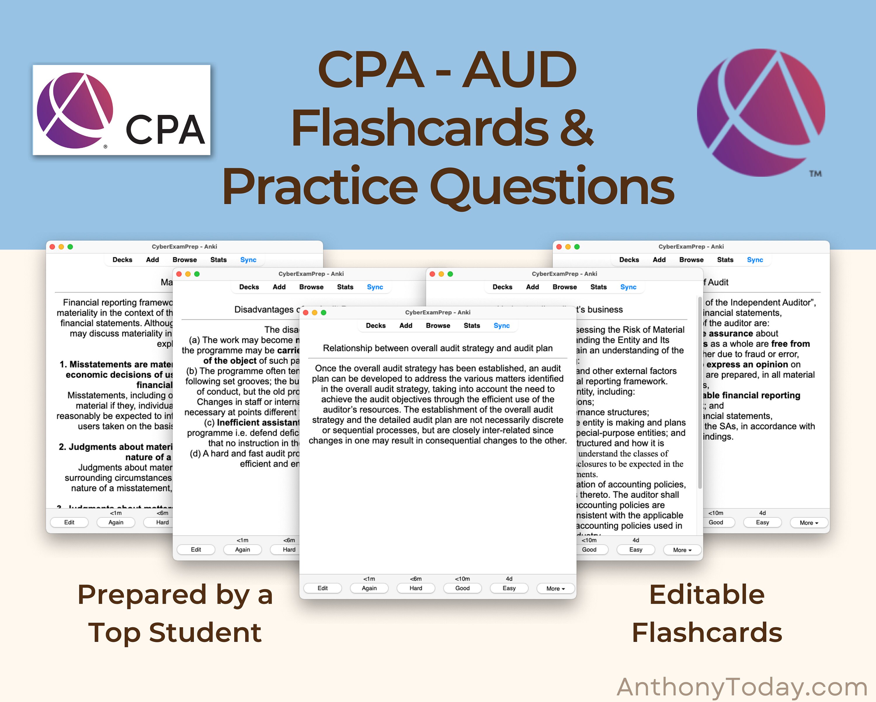 Complete CPA AUD 2024 Flashcards Auditing Attestation Anki Cards Exam ...