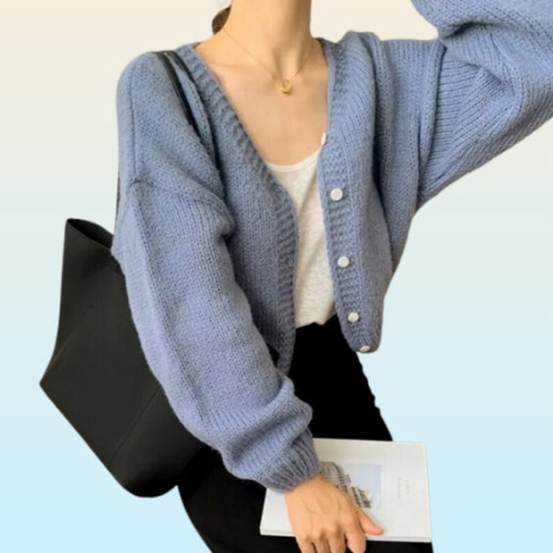 Solid Cropped Winter Cardigan, Winter Fashion, Vintage Style, Oversized ...