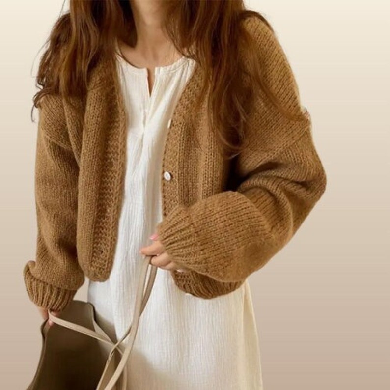 Solid Cropped Winter Cardigan, Winter Fashion, Vintage Style, Oversized ...