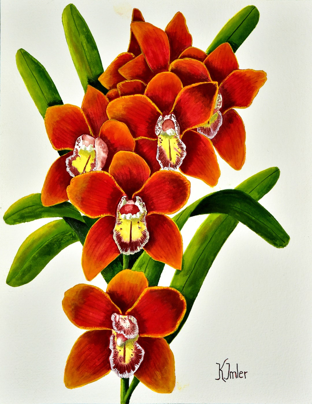 Fire Orchids Original Tropical Flowers Watercolor Painting - Etsy