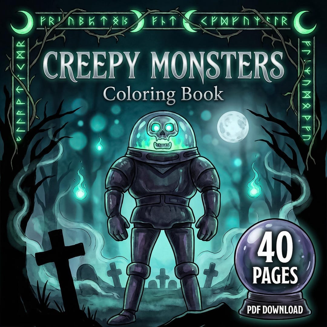 Creepy Monsters Coloring Book Printable, 40 Kawaii Spooky Fun Pages ...