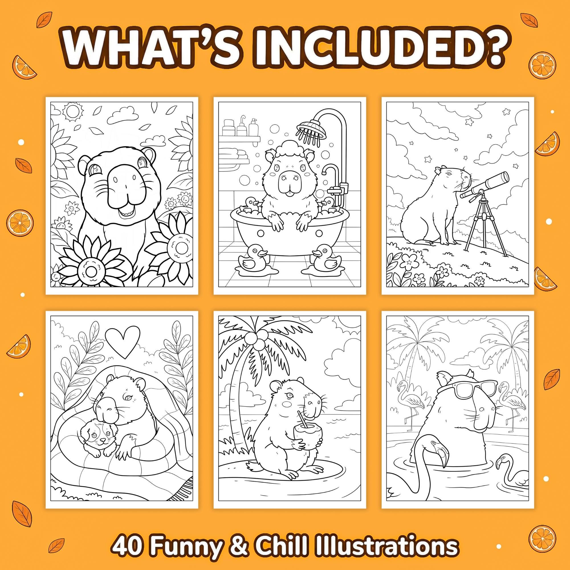 40 Cute Capybara Coloring Pages | Funny Animal Meme Art | Relaxing ...