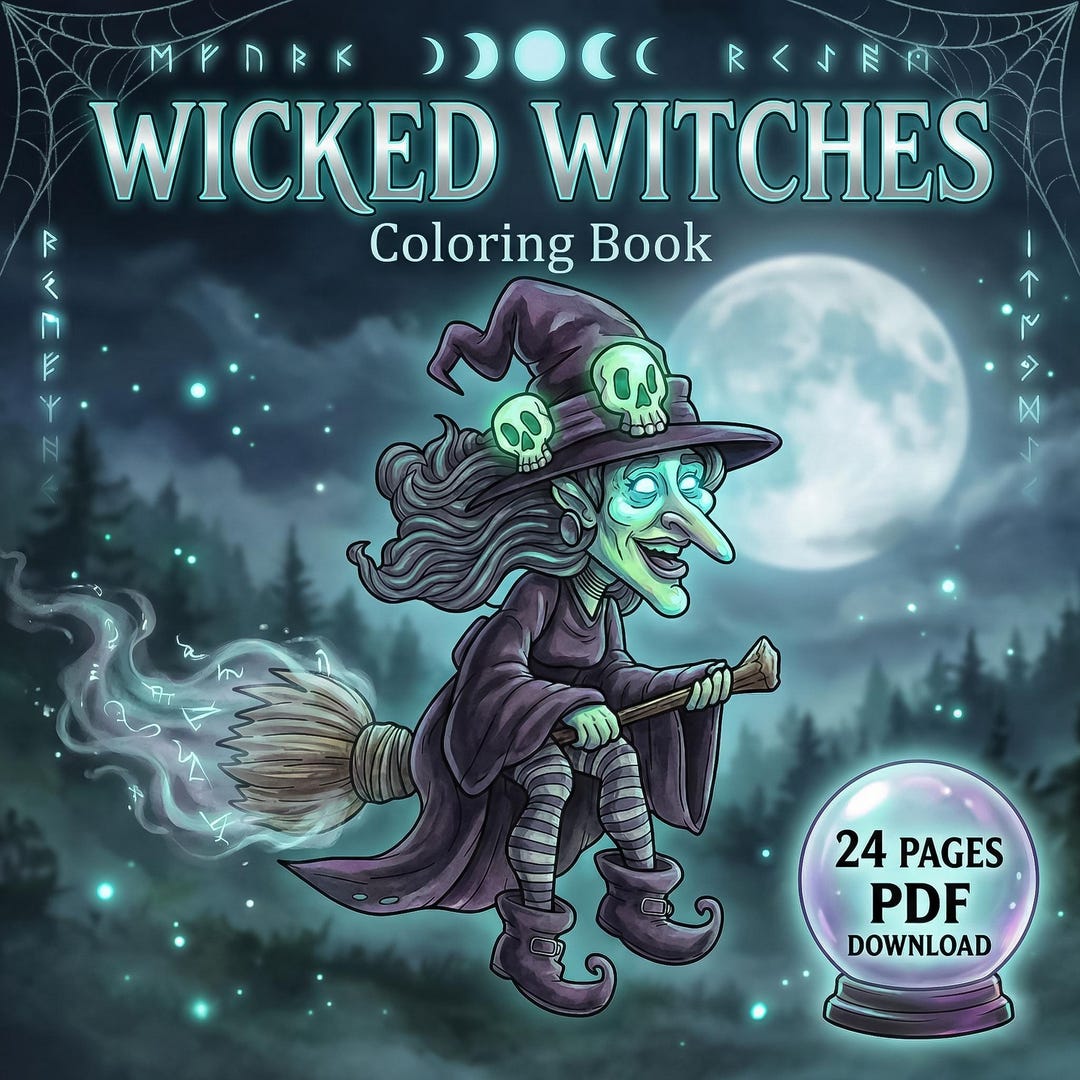 Mystical Witch Coloring Pages for Adults, Cozy Witchcraft Art, Magic ...