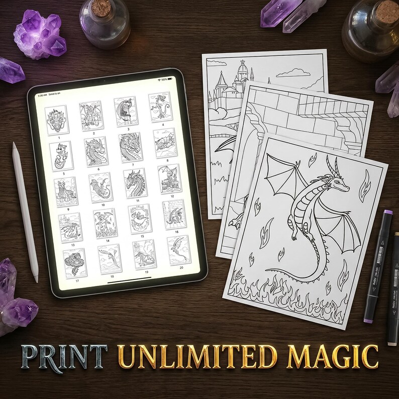 Dragon Coloring Book Printable, 50 Fantasy Mythical Creature Pages, PDF ...