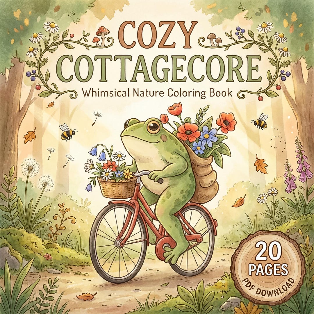Cottagecore Coloring Book | Frogs, Mushrooms & Fairy Gardens (PDF ...
