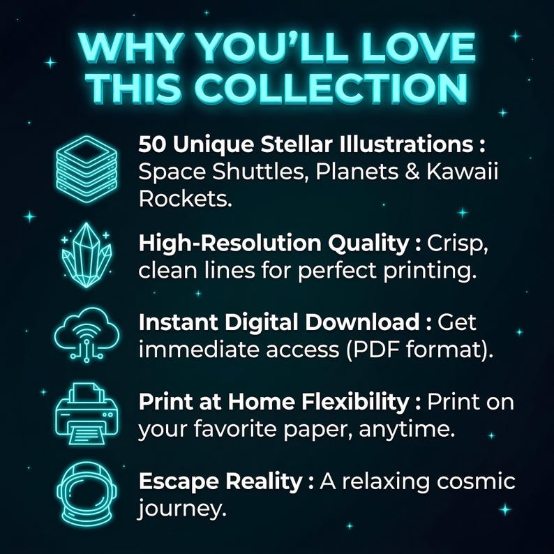 Space Rocket Coloring Book Printable, 50 Spaceship Galaxy Pages, PDF ...