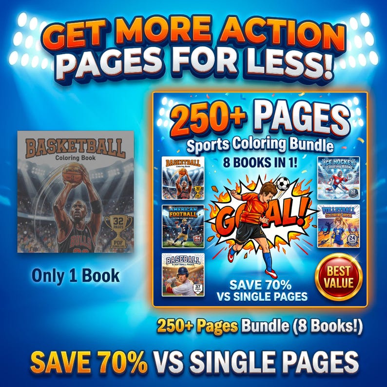 Sports Coloring Book Bundle – 250+ Pages, 8 Books (PDF Download) - Etsy