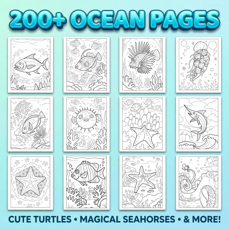 Ocean Animals Coloring Bundle – 200+ Pages Underwater Fun, 8 Books in 1 ...