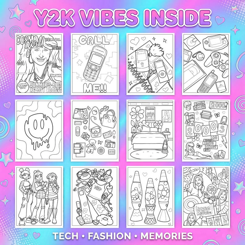 Y2K Nostalgia Coloring Book, Retro 2000s Tech (PDF Download) - Etsy