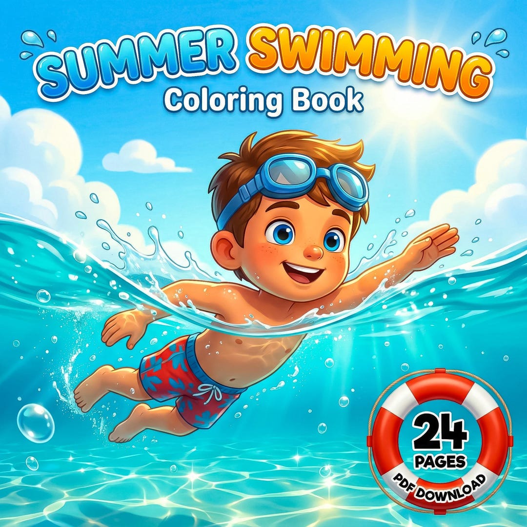 Summer Swimming Coloring Book | Pool Party Fun (PDF Download) - Etsy