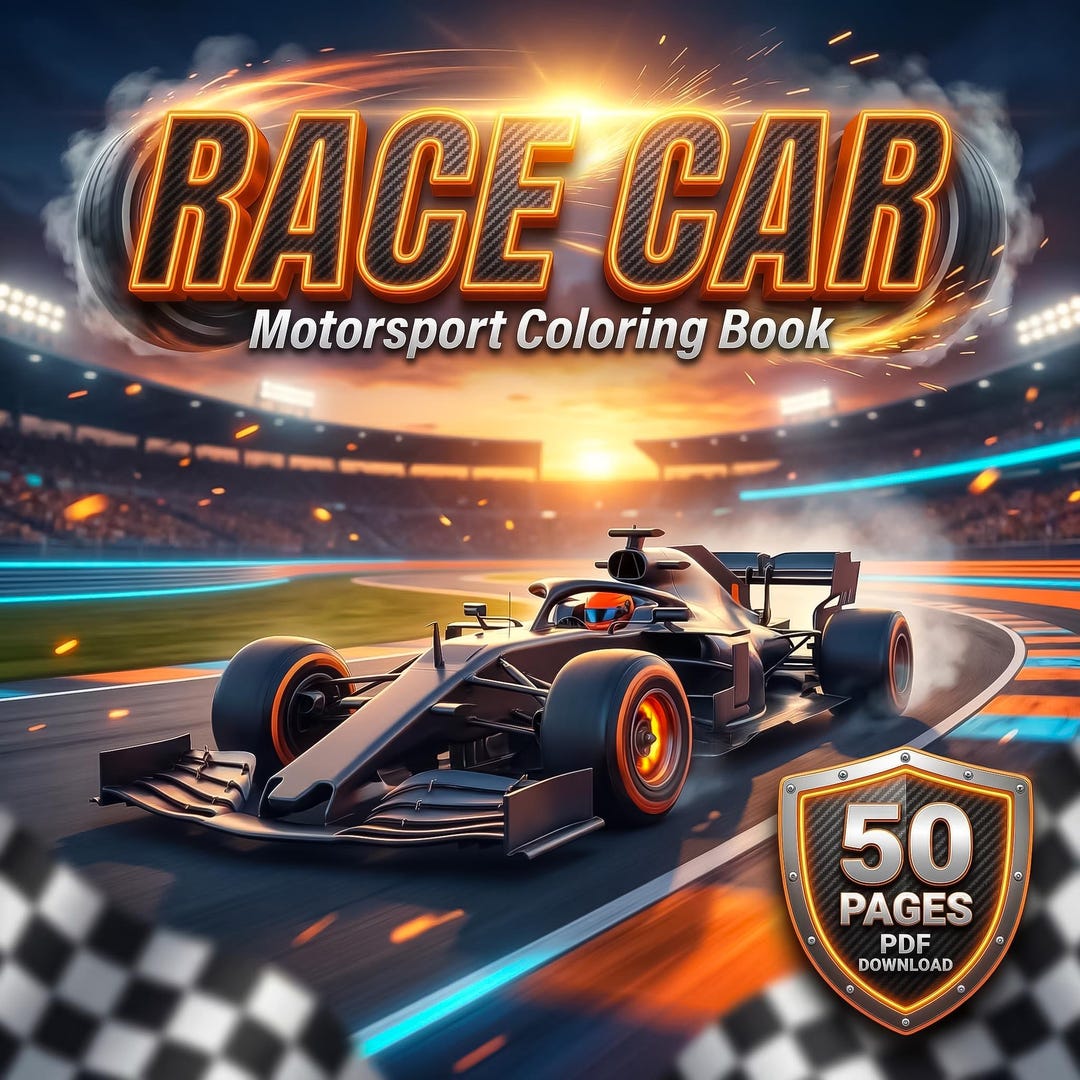 Motorsport Race Car Coloring Book, 50 Pages (PDF Download) - Etsy