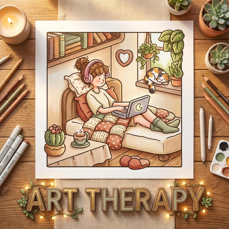 Cozy Life Coloring Book Printable, 40 Aesthetic Room Hobbies Pages, PDF ...